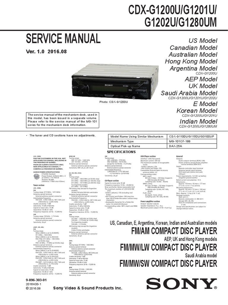 Sony CDX-G1200U Service Manual | PDF | Frequency Modulation | Antenna ...