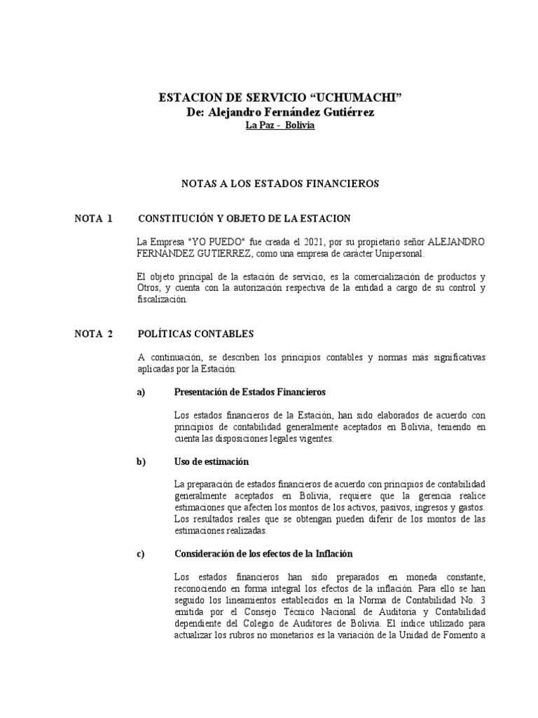 Notas A Los Estados Financieros 2022 | PDF | Contabilidad | Estado financiero