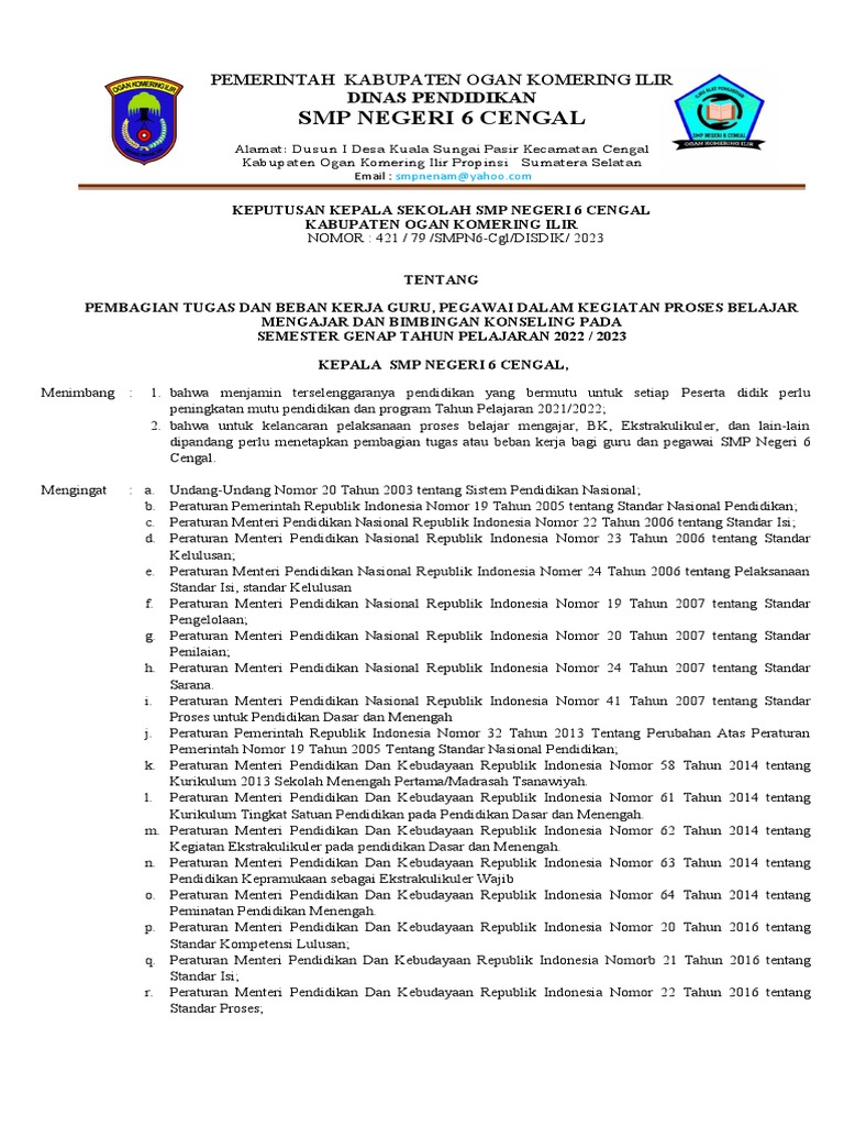 Fix Dapodik Revisi SK Pembagian Tugas Semster 2 Tapel 2022-2023 | PDF