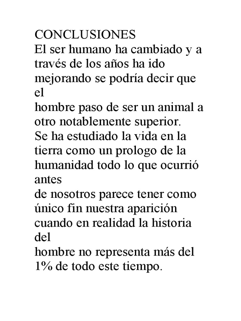 CONCLUSIONES Filosofia | PDF | Evolución | Homo Sapiens
