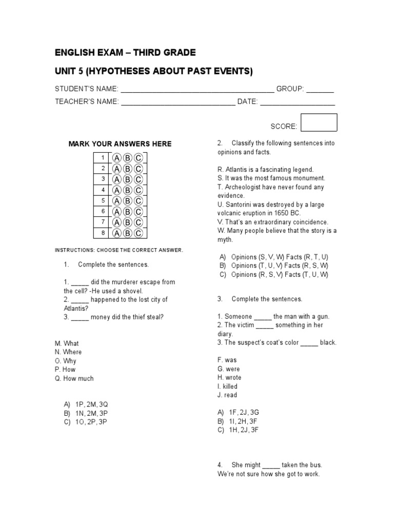 3GU5 Hypotheses About Past Events - Test | PDF