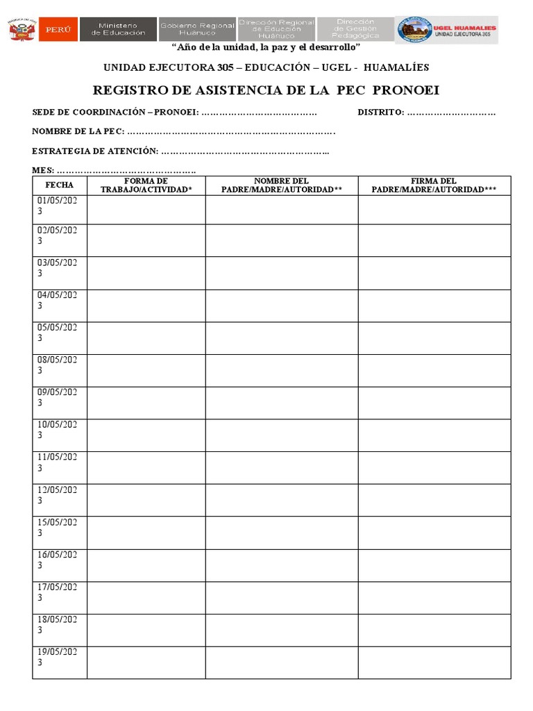 Cuadros de Asistencia de Los Pronoei | PDF