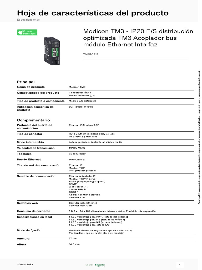 Modicon TM3 - TM3BCEIP | PDF | Protocolos de internet | Red de computadoras