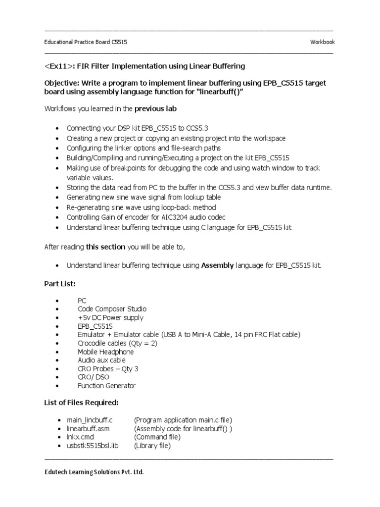 Chapter 5.11 Profiling - FIR Filter Implementation Using Linear Buffering-Assembly - CCS - v5 ...
