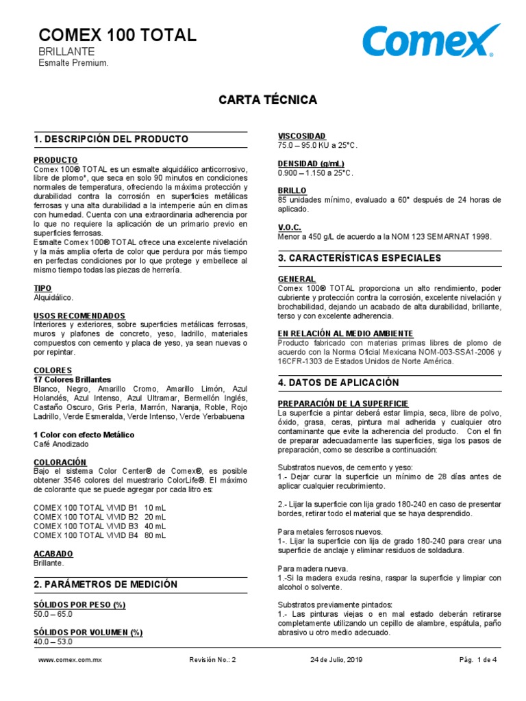Comex 100 Total: Carta Técnica | PDF | Pintar | Materiales