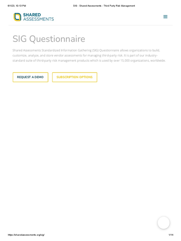 SIG - Shared Assessments - Third Party Risk Management | PDF