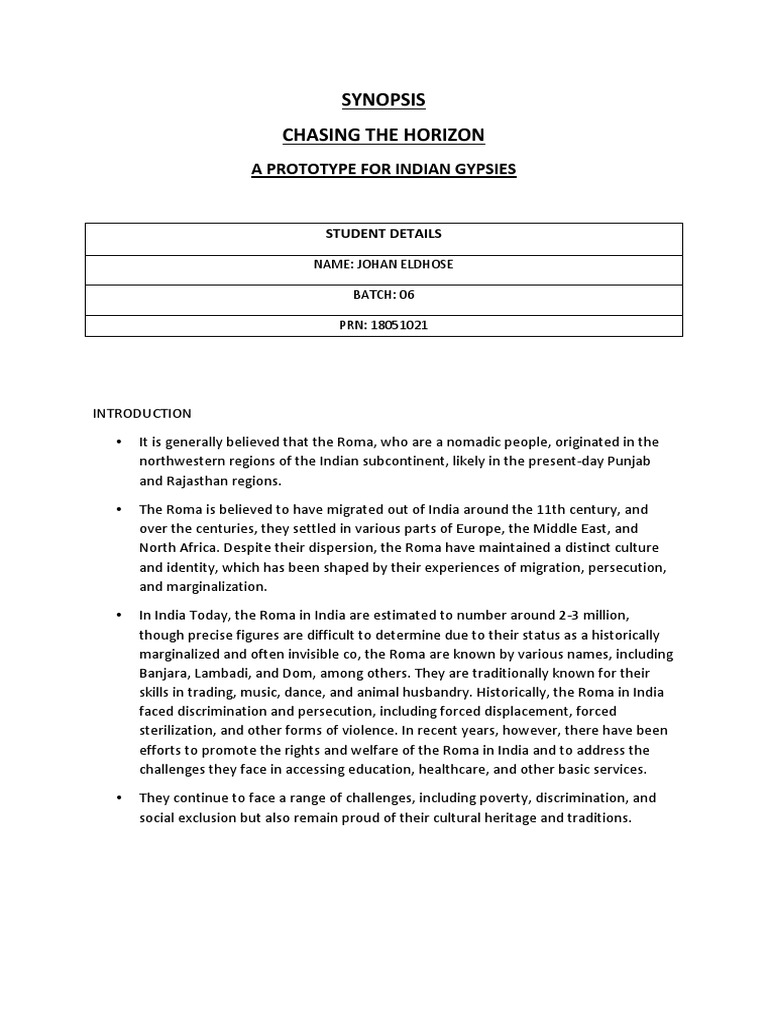 Final Topic - Synopsis Word | Download Free PDF | Romani People