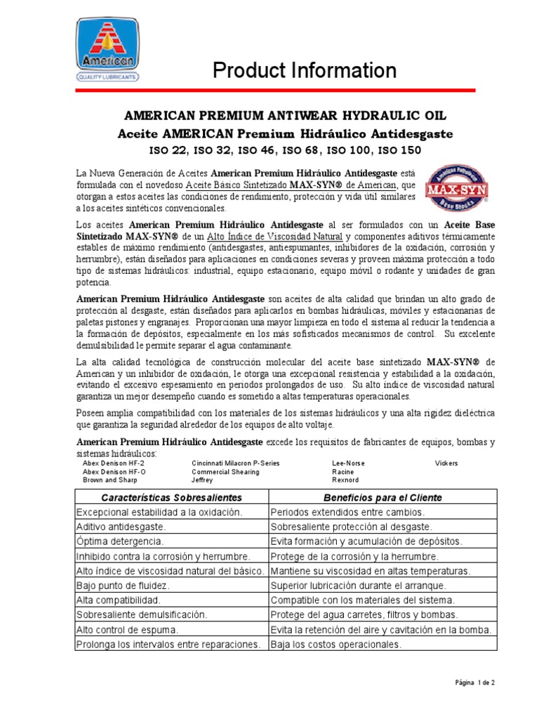 Aceite Hidraulico Royal 98 ISO32 Premium | PDF | Petróleo | Ingeniería ...
