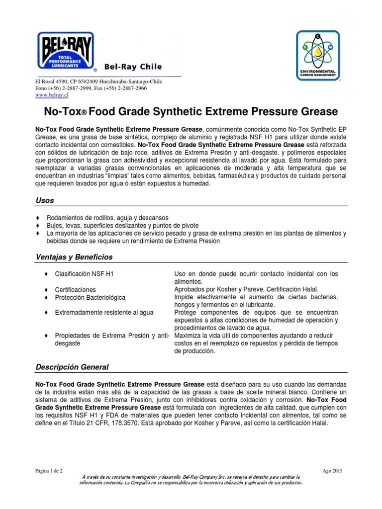 Bel Ray NLGI 1 Grasa Grado Alimenticio PDF | PDF