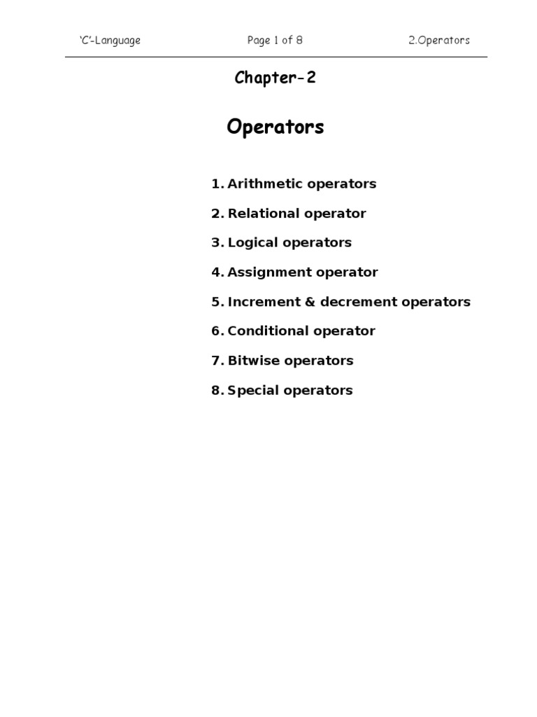 Operators: Chapter-2 | PDF | Division (Mathematics) | C (Programming Language)
