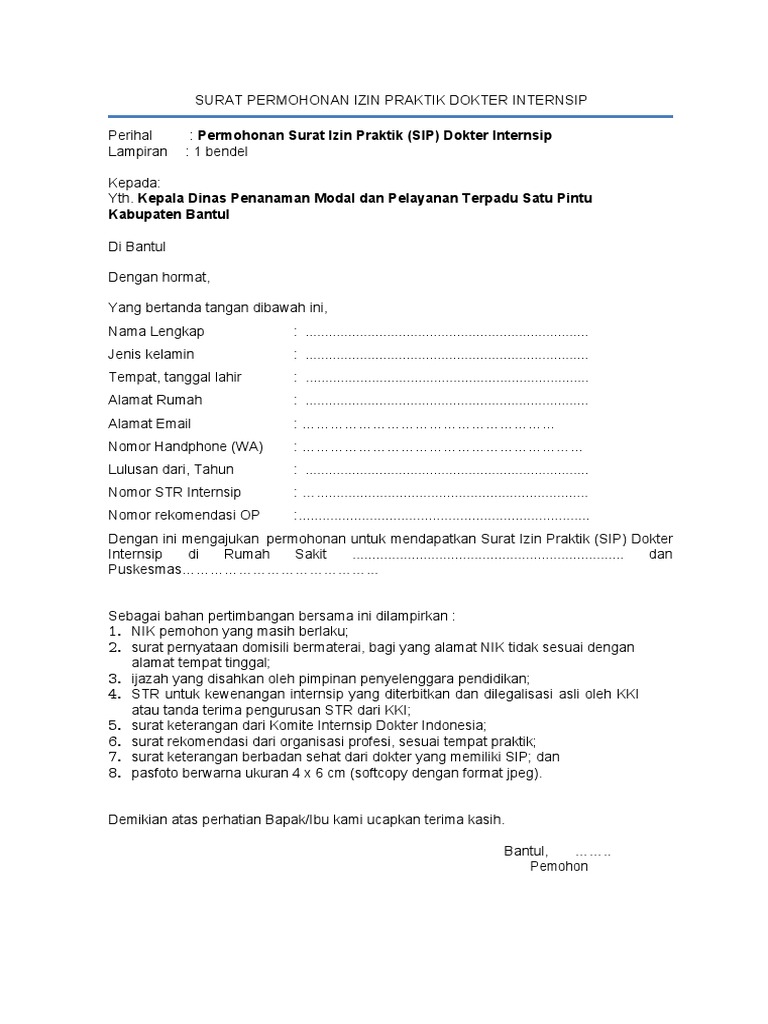 Permohonan Izin Praktik Dokter Internsip | PDF | Hukum Permohonan Izin Praktik Dokter Internsip | PDF | Hukum