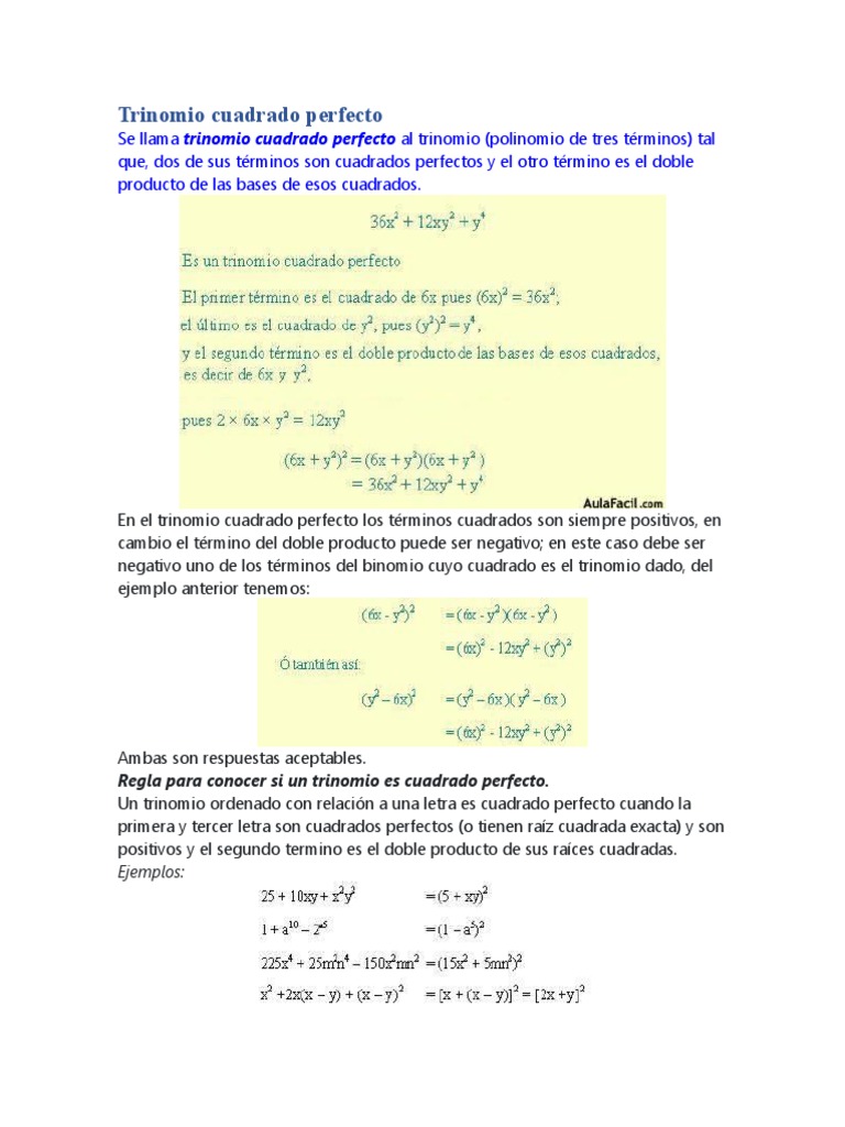 Trinomio Cuadrado Perfecto | PDF