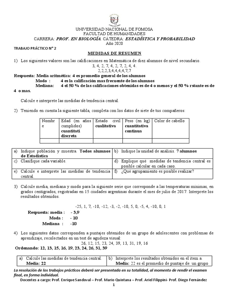 TP #2 Bio - 2020 | PDF | Media | Cuantil