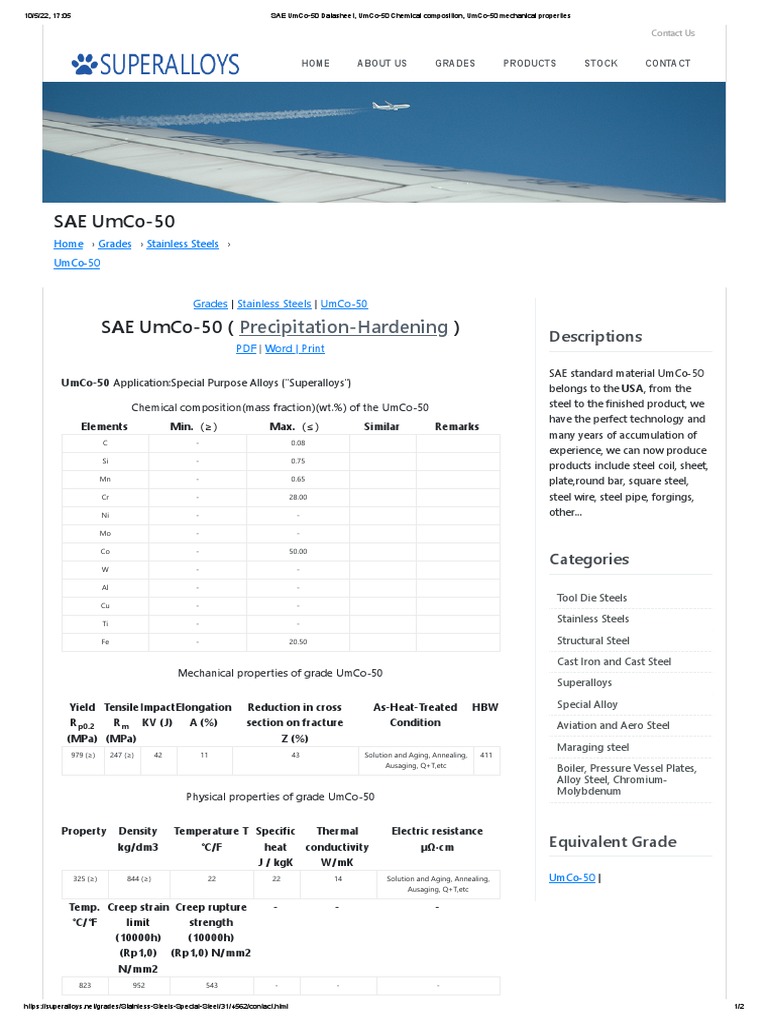 UmCo-50 Datasheet | PDF | Rolling (Metalworking) | Steel