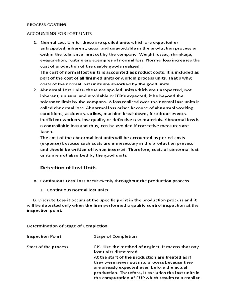 Process Costing - Loss Units | PDF
