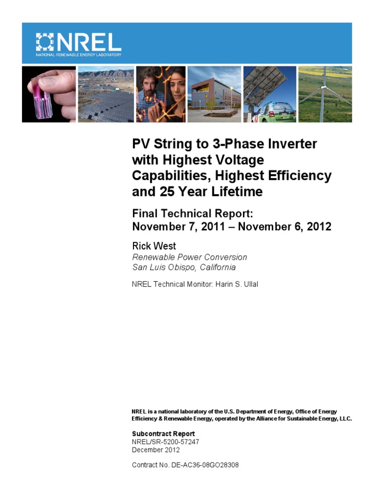 Nrel PV String To 3-Phase Inverter With The Highest V Capabilities ...