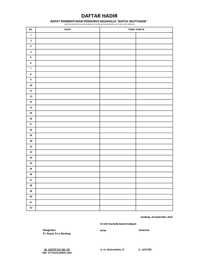 Daftar Hadir Rapat | PDF