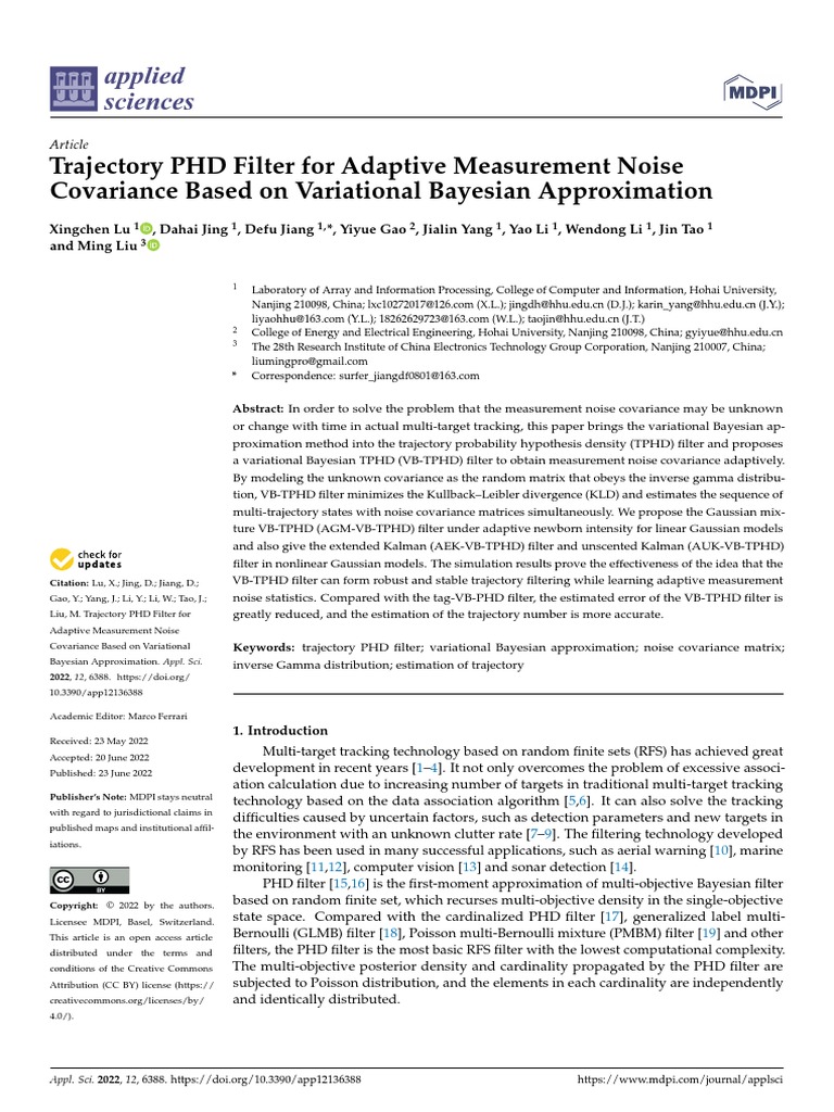 2022 - Trajectory PHD Filter For Adaptive Measurement Noise Covariance Based On Variational ...
