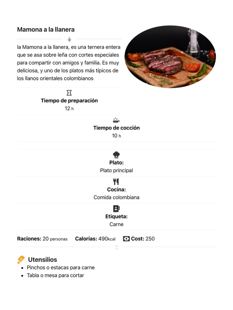 Mamona A La Llanera - Recetas de Colombia | PDF | Carne | Inicio