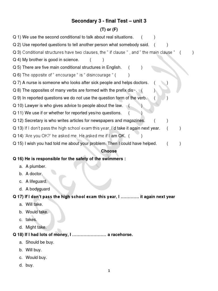 Secondary 3 Unit 3 Test | PDF