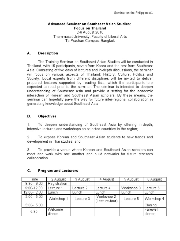 Thai Studies Seminar for Scholars | PDF | Thailand | Academia
