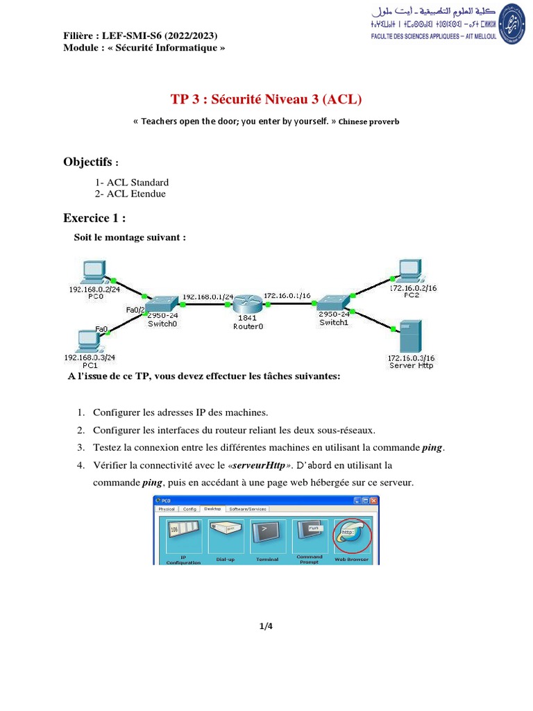 Configuration des ACL en Sécurité Informatique | PDF | Adresse IP ...