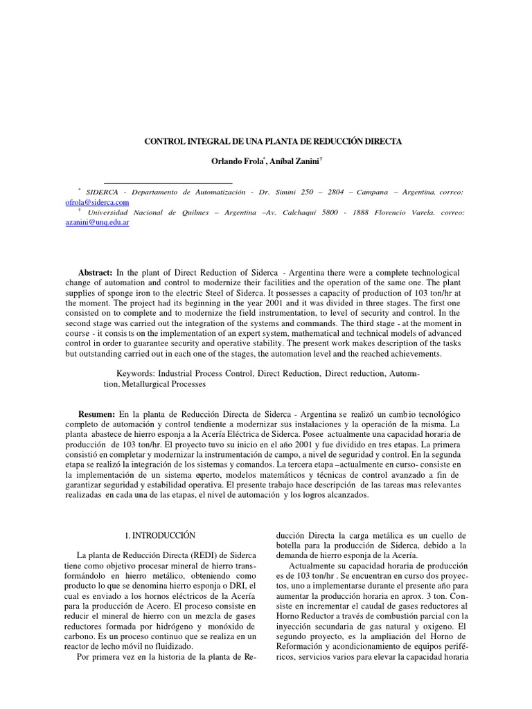 automatizacion planta reduccion directa Siderca | PDF | Ciencias ...