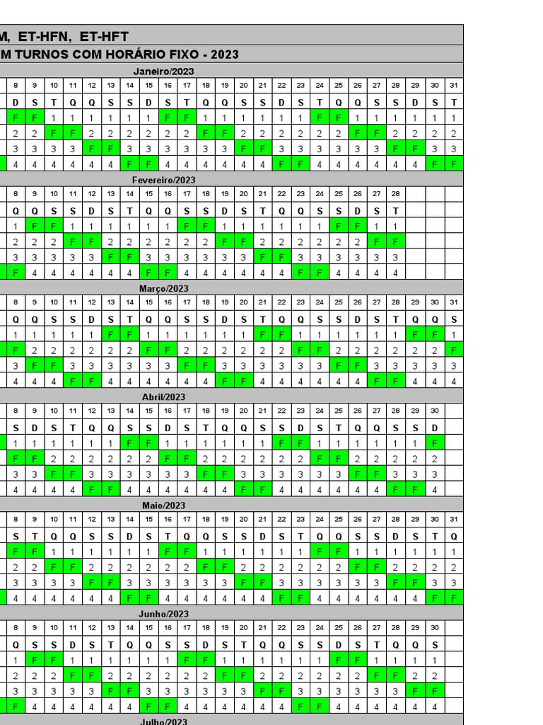 Tabela Do Regime de Trabalho em Turnos Com Horário Fixo - 2022 | PDF