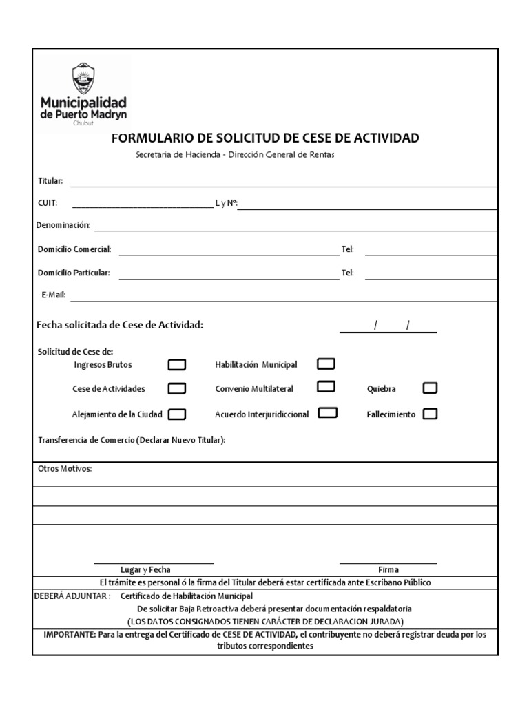 Formulario de Cese de Actividades | PDF