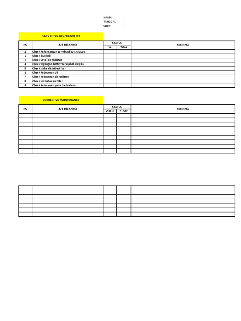 Daily Check Generator Set | PDF