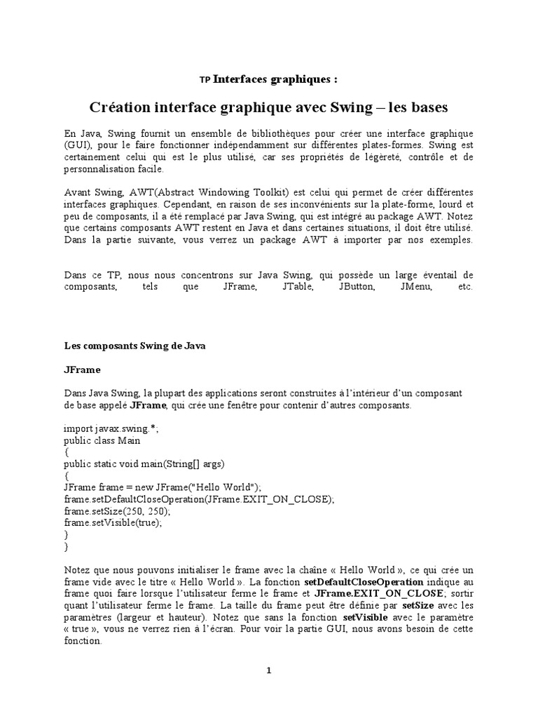 Interfaces Graphiques | PDF | Java (Langage de programmation) | Objet ...
