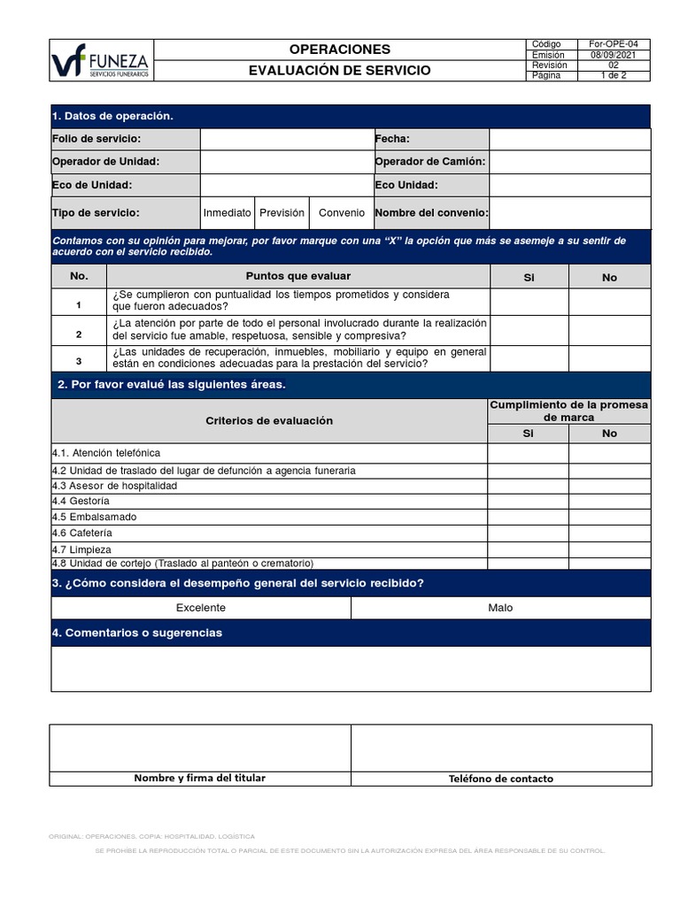 Formato Evaluación de Servicios Operaciones 2023 | PDF