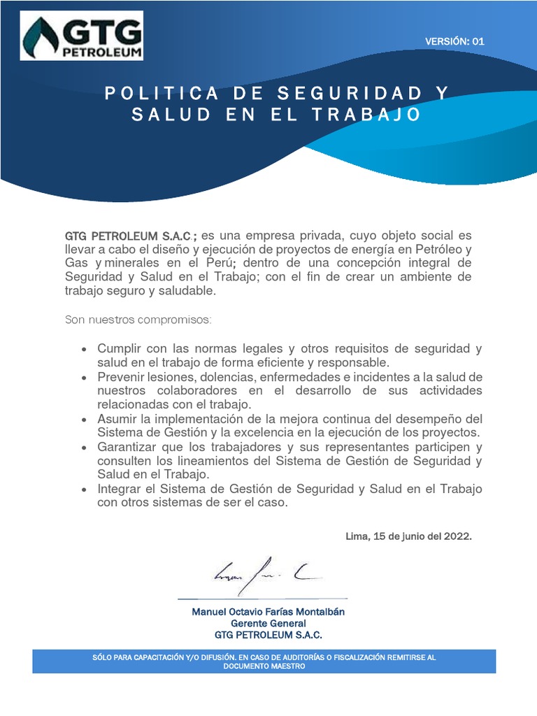 Gtg-Pol-001 Politica GTG Petroleum Version 01 | PDF