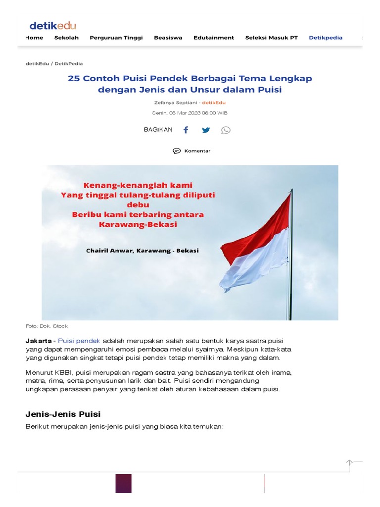 25 Contoh Puisi Pendek Berbagai Tema Lengkap Dengan Jenis Dan Un | PDF