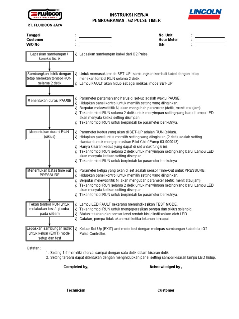 G2 Timer Instruksi Kerja (Grease Pump) | PDF