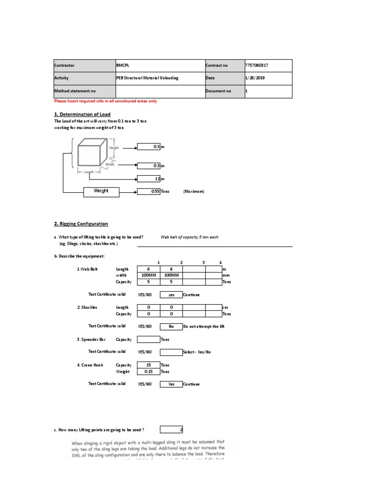 Lifting Plan Loading and Unloading of Structural Material | PDF | Crane ...