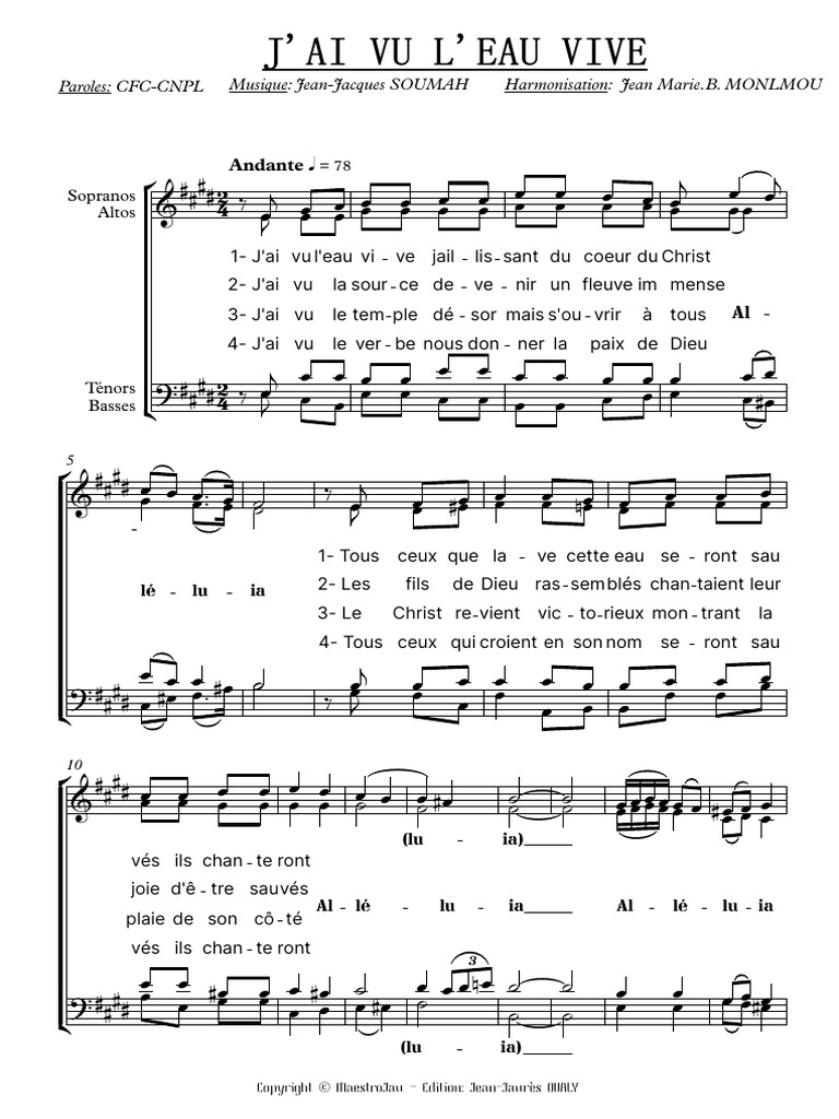J'Ai Vu L'eau Vive - Partition Complète | PDF