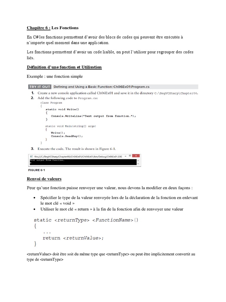 Fonctions en C# : Définition et Utilisation | PDF | Méthodes et ...