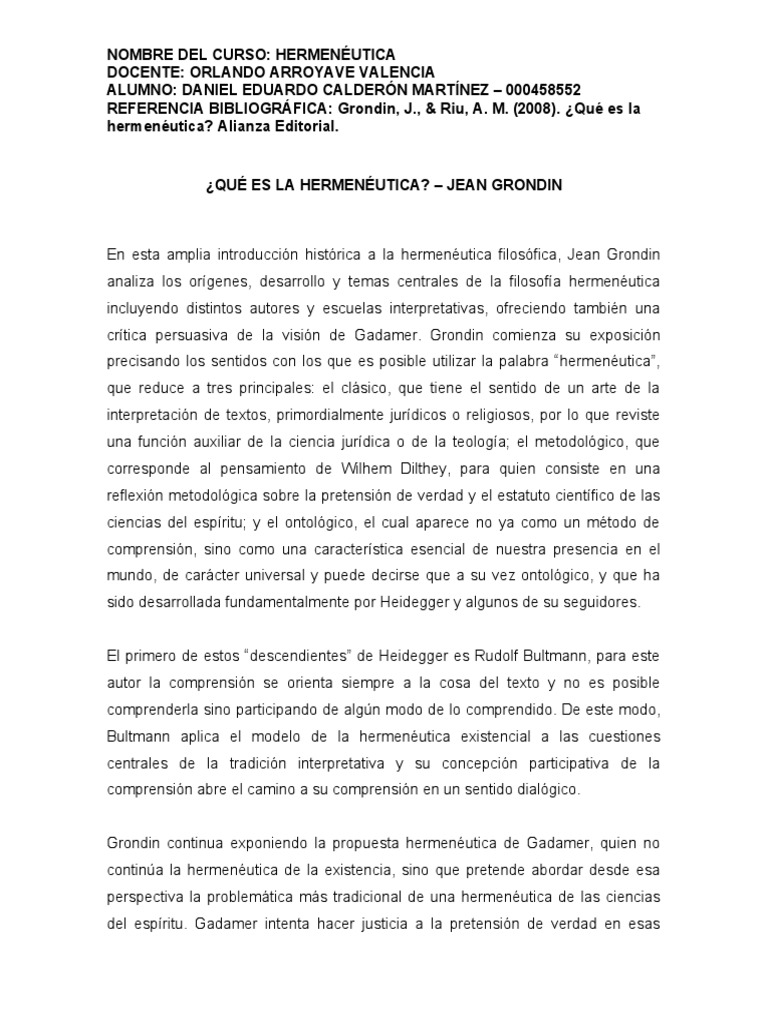 Que Es La Hermeneutica - Jean Grondin | PDF