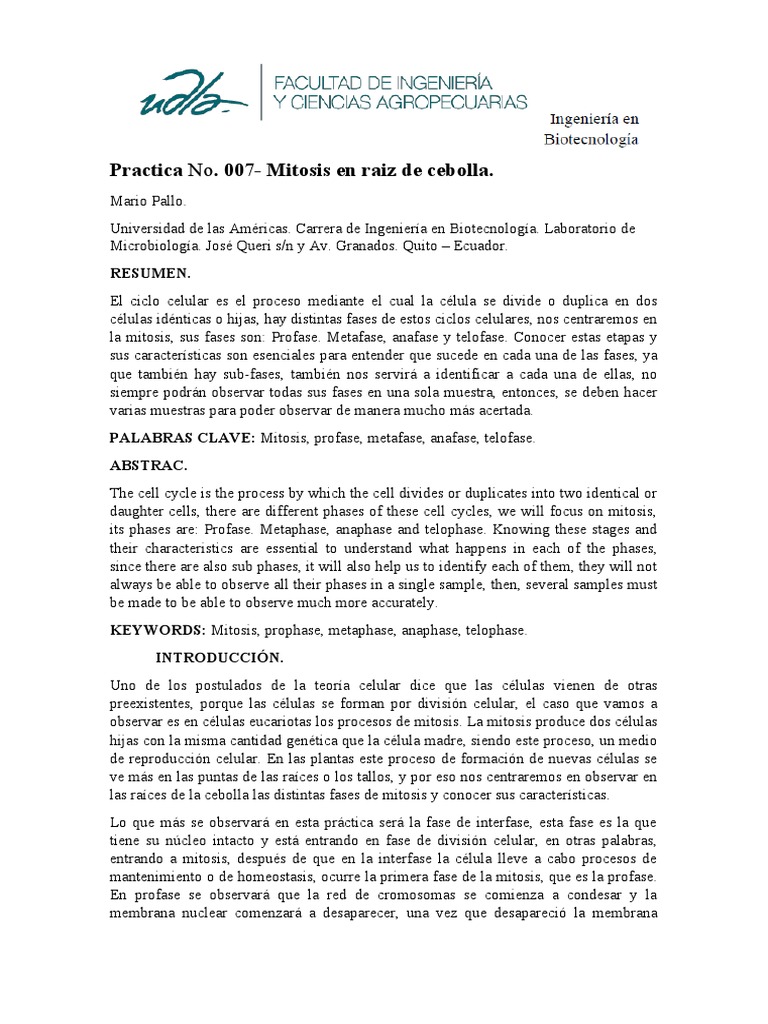 Informe 7 | PDF | Mitosis | Biología Celular