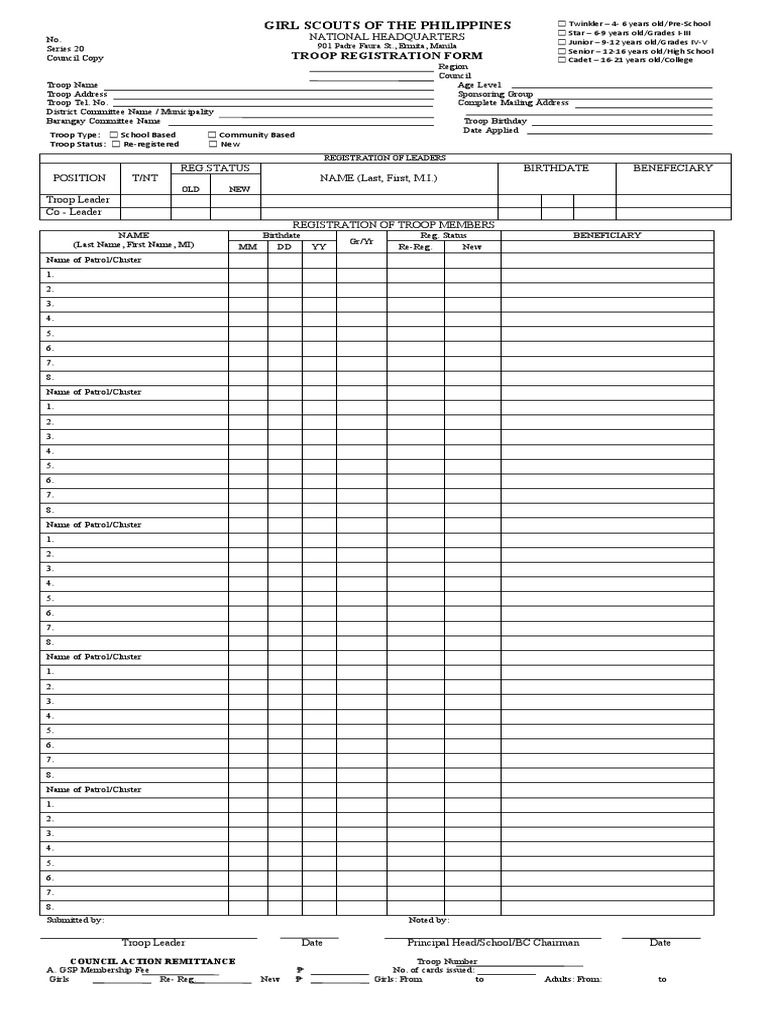 GSP Troop Registration Form 2024 | PDF