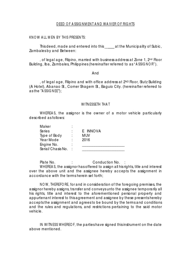Deed of Assignment and Waiver of Rights | PDF | Social Science