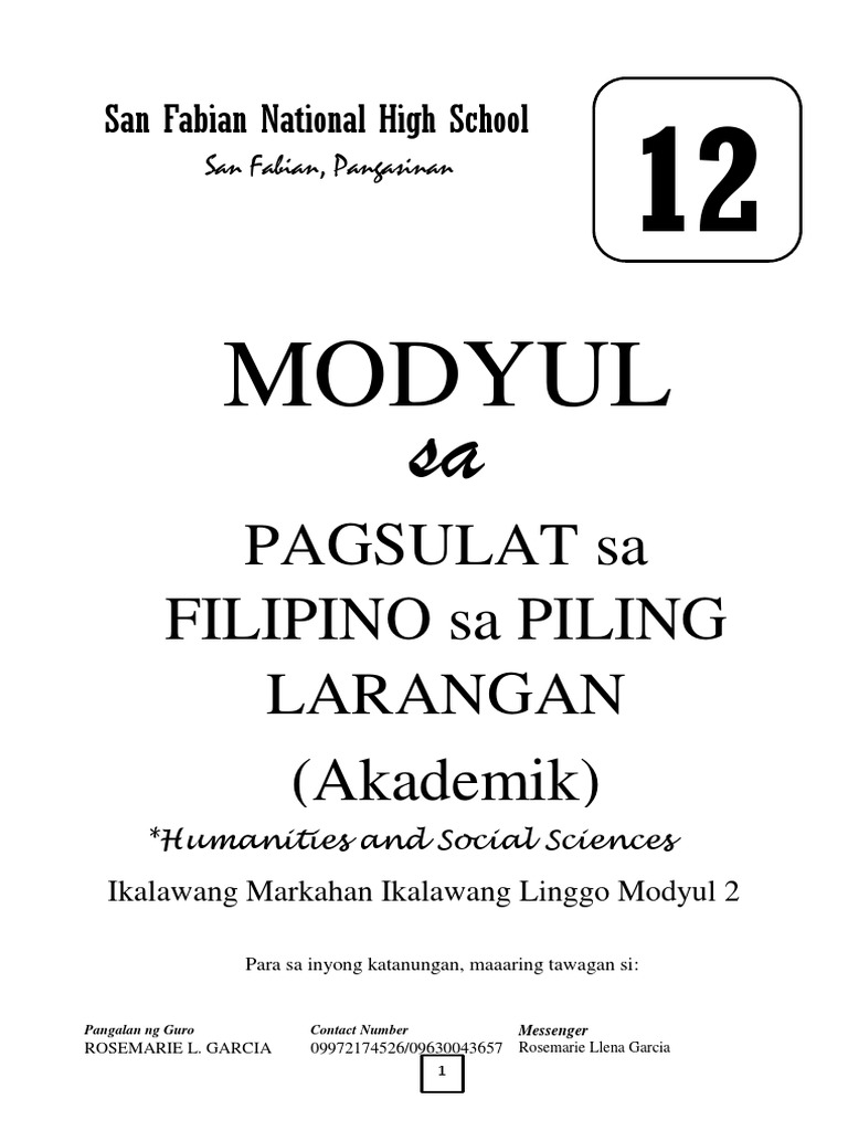 Ikalawang Markahan Pagsulat Sa Filipino Sa Piling Larangan Akademik Modyul 2 | PDF