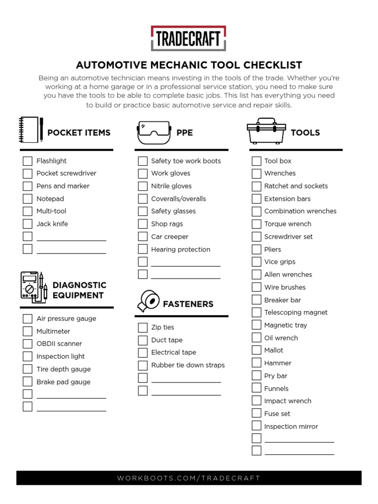 Automotive Mechanic Tool Checklist | PDF