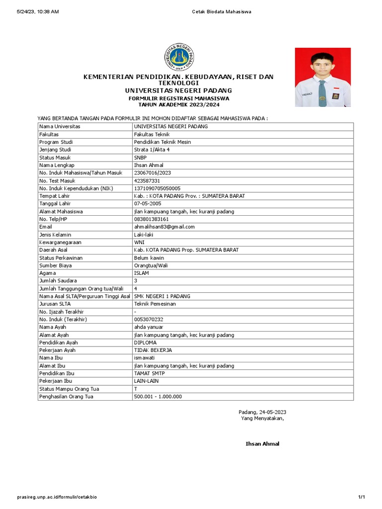 Cetak Biodata Mahasiswa Revisi | PDF