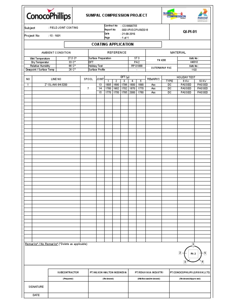 Field Joint Coating Report | PDF