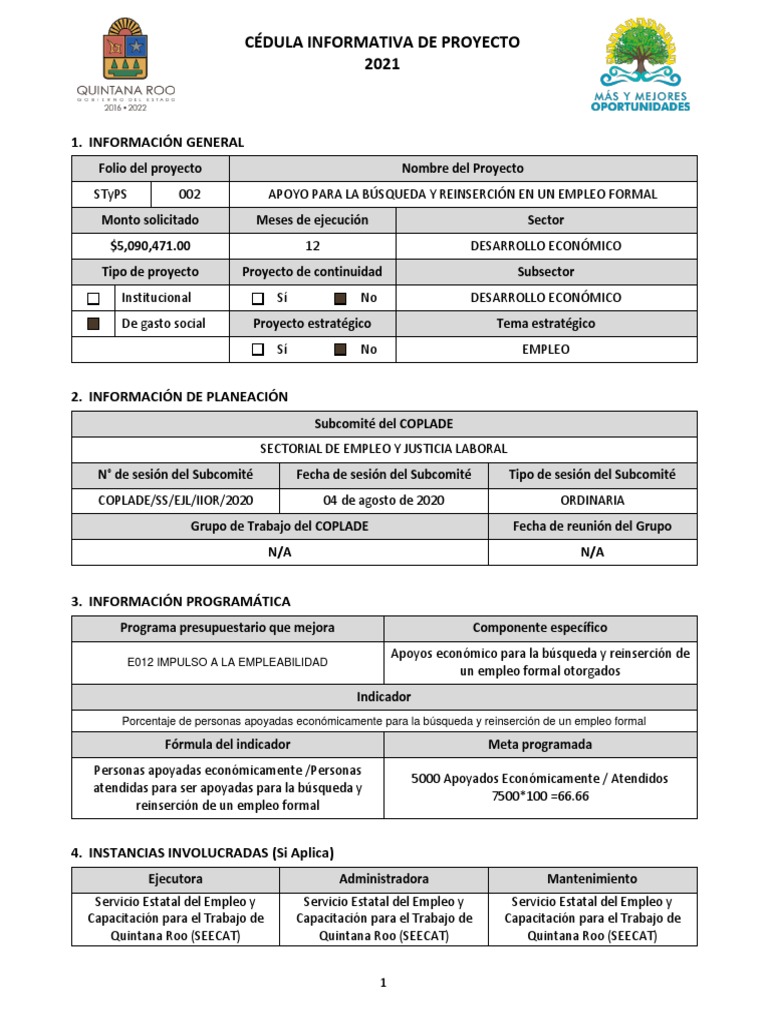 Cedula de Proyecto (Busqueda de Empleo Laboral) | PDF | Presupuesto | Economias