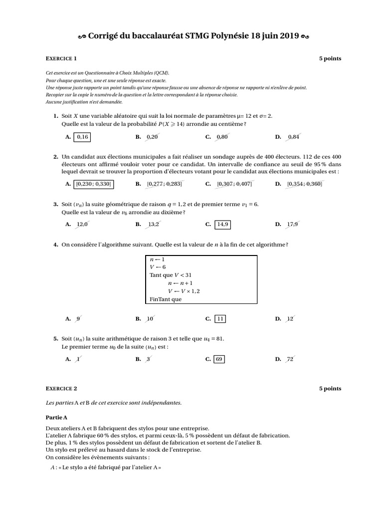 Corrigé Bac STMG Polynésie 2019 | PDF