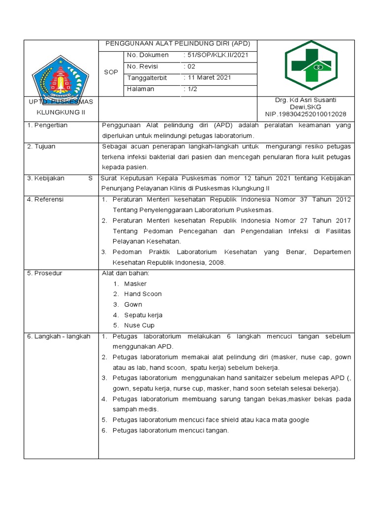 SOP Penggunaan APD di Laboratorium | PDF | Pengembangan Diri ...