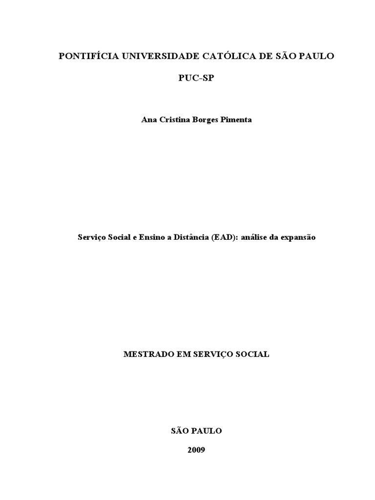Ana Cristina Borges Pimenta | PDF | Educação à distância | Sociologia